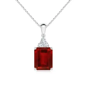 Angara Emerald-cut Ruby Pendant With Diamond Trio 10x8mm White Gold/deep Rich Red