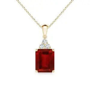 Angara Emerald-cut Ruby Pendant With Diamond Trio 10x8mm Yellow Gold/deep Rich Red