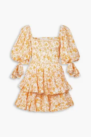 Caroline Constas Finley Ruffled Floral-print Cotton-blend Poplin Mini Dress - Marigold