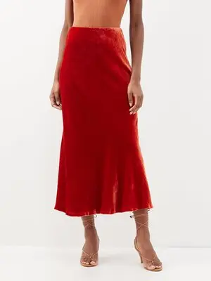 Ulla Johnson Carlotta Velvet Midi Skirt - Red