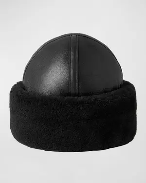 TOTEME Toteme Leather Shearling Cuff Beanie Black 200