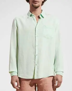 Vilebrequin Men & Apos;s Linen Sport Shirt Vert D'ean