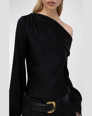 Simkhai Alice Draped Satin One-shoulder Top - Black