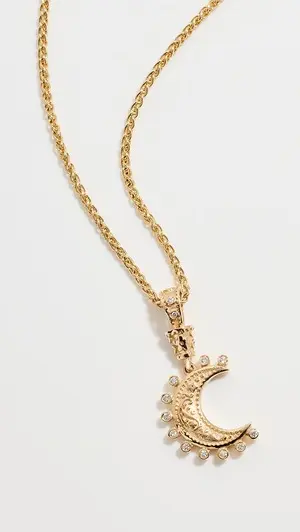 MARLO LAZ 14k Small Moon Charm Necklace - 颜色: 钻石 / 金色