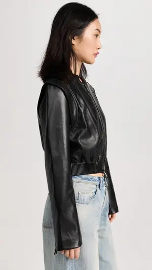 Simkhai Doreen Luxe Vegan Leather Bomber Jacket