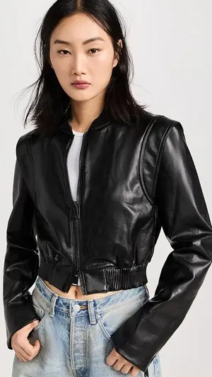 Simkhai Doreen Luxe Vegan Leather Bomber Jacket