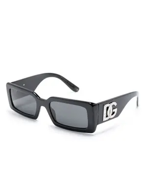 Dolce & Gabbana Logo-plaque Rectangle-frame Sunglasses - Black
