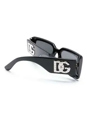 Dolce & Gabbana Logo-plaque Rectangle-frame Sunglasses - Black