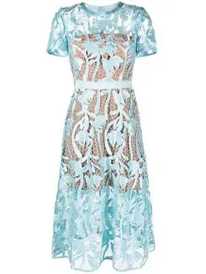 SELF-PORTRAIT Guipure Lace Midi Dress - Blue