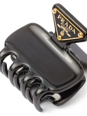 Prada Triangle-logo Claw Clip - Black