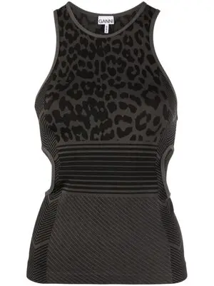GANNI Leopard-jacquard Seamless Tank Top