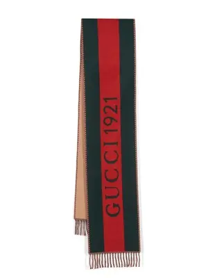 Gucci Logo-jacquard Web-stripe Scarf - Green