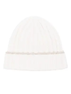 Brunello Cucinelli Contrasting-trim Cashmere Beanie - Neutrals