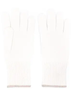 Brunello Cucinelli Contrasting-Trim Cashmere Gloves White