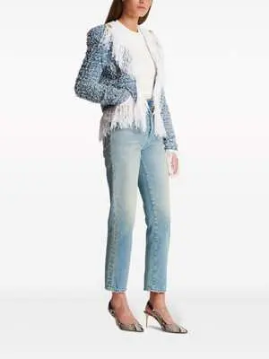 Balmain Fringed Denim Tweed Jacket