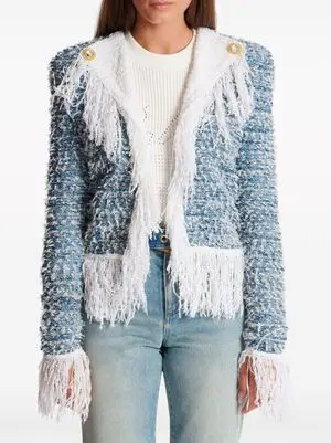 Balmain Fringed Denim Tweed Jacket