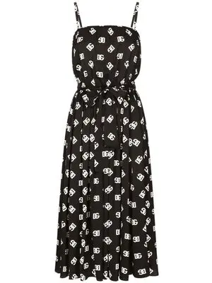 Dolce & Gabbana Printed Pleated Midi Dress - Black