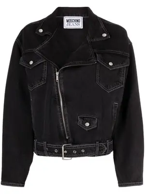 Moschino Belted Denim Biker Jacket - Black