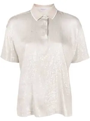 Brunello Cucinelli Sequin Embellished Polo T-shirt