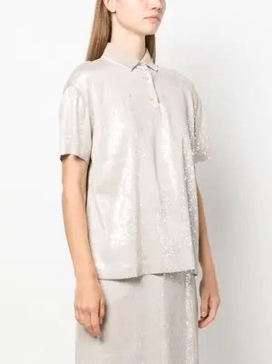 Brunello Cucinelli Sequin Embellished Polo T-shirt