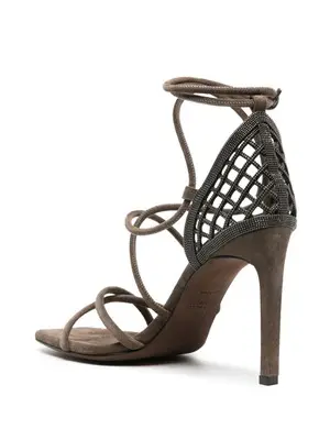 Brunello Cucinelli Monili Embellished Suede Stiletto Sandals