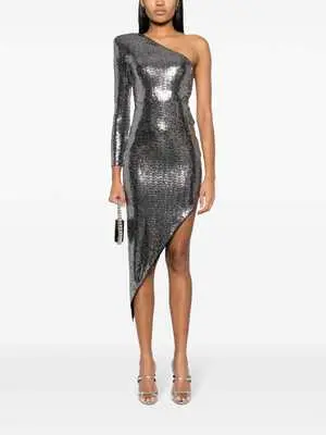 NISSA One-shoulder Sequinned Midi Dress