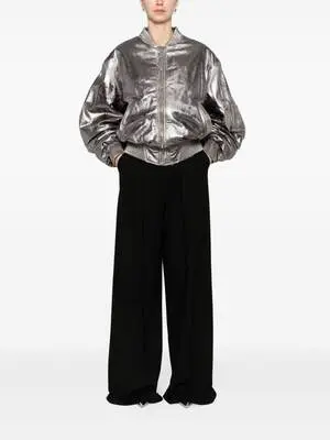 Attico Anja Metallic Leather Bomber Jacket - Silver