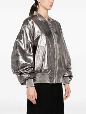 Attico Anja Metallic Leather Bomber Jacket - Silver