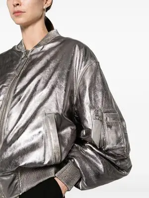 Attico Anja Metallic Leather Bomber Jacket - Silver
