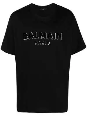 Balmain Flocked-logo Cotton T-shirt - Black
