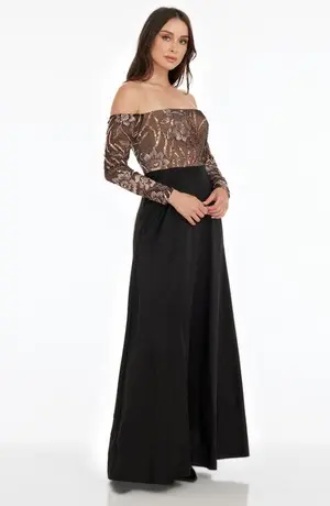 Dress The Population Margaret Sequin Embroidered Gown In Black Multi - 60%  Off | Editorialist