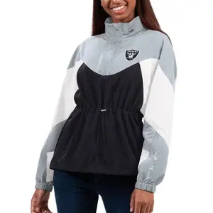 G-III 4HER BY CARL BANKS Silver Las Vegas Raiders Tie Breaker Lightweight Quarter-zip Jacket - Black