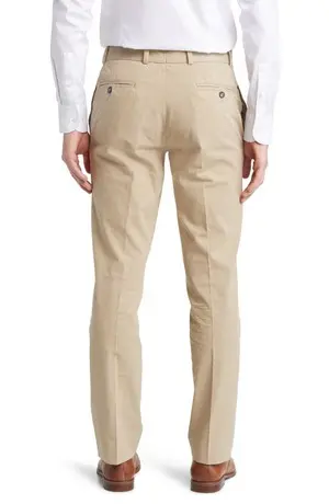Berle Trim Fit Cotton Poplin Dress Pants - Khaki