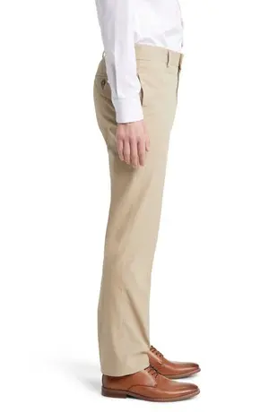 Berle Trim Fit Cotton Poplin Dress Pants - Khaki