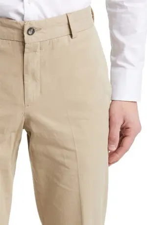 Berle Trim Fit Cotton Poplin Dress Pants - Khaki