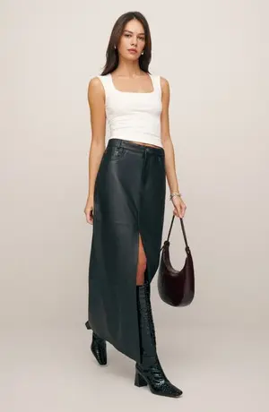 REFORMATION Veda Tazz Leather Midi Skirt