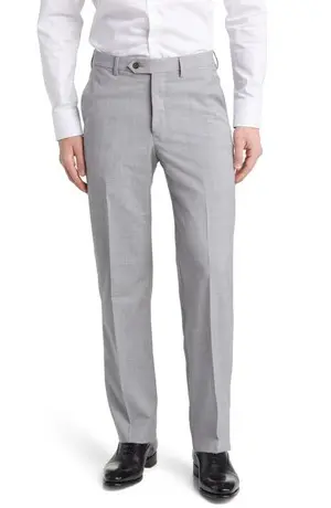 Berle Flat-Front Tropical Weight Wool Dress Pants Light Grey