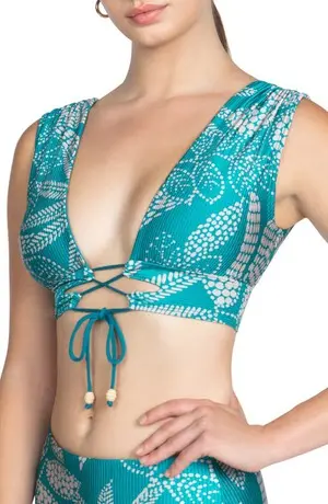 Robin Piccone Romy Lace-up Bikini Top - Ocean