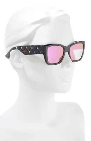 Kurt Geiger Rectangular Sunglasses - Black Opaque/rainbow