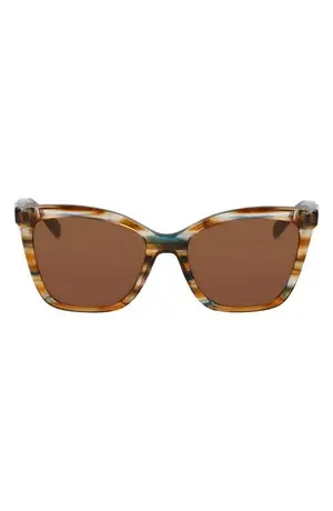 Longchamp Le Pliage 54mm Gradient Cat Eye Sunglasses - Striped Brown/ Petrol