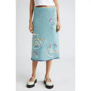 YANYAN Cloud Embroidered Wool Blend Skirt