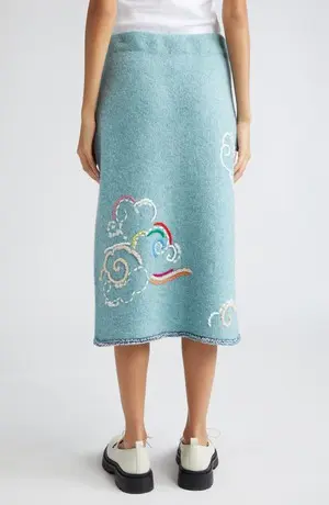 YANYAN Cloud Embroidered Wool Blend Skirt