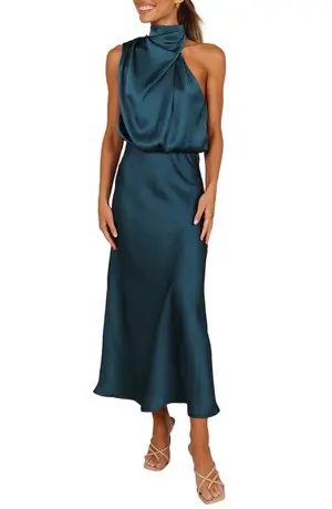 Petal & Pup Annabelle Satin Midi Dress In Teal - 55% Off | Editorialist