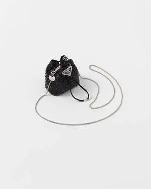 Prada Satin Mini-pouch With Crystals - Black