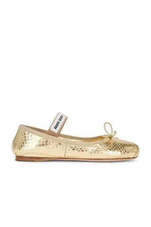 Miu Miu Gold Tone Flats For Women