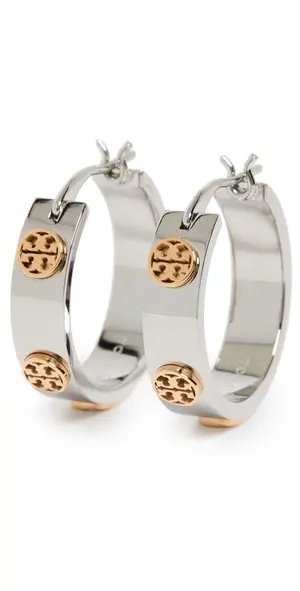 Tory Burch Thin Icon Hoop Earrings - Tory Silver/tory Gold
