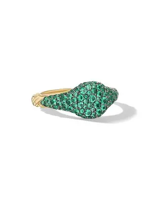 David Yurman Petite Pavé Pinky Ring In 18k Yellow Gold - Emerald