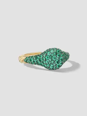 David Yurman Petite Pavé Pinky Ring In 18k Yellow Gold - Emerald