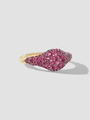 David Yurman Petite Pavé Pinky Ring In 18k Yellow Gold - Red Ruby