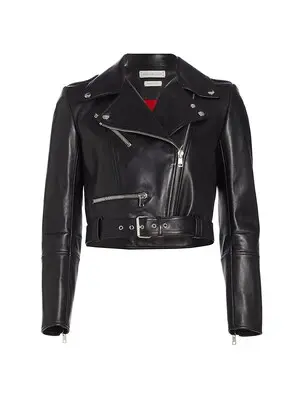 Alexander McQueen Leather Crop Biker Jacket - Black